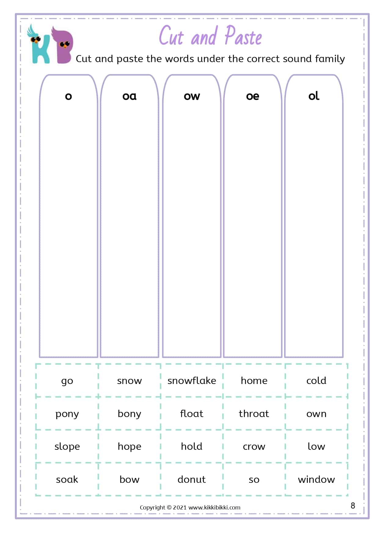 Learn to Spell oa, ow, oe, ol Words - Free Printable Worksheets