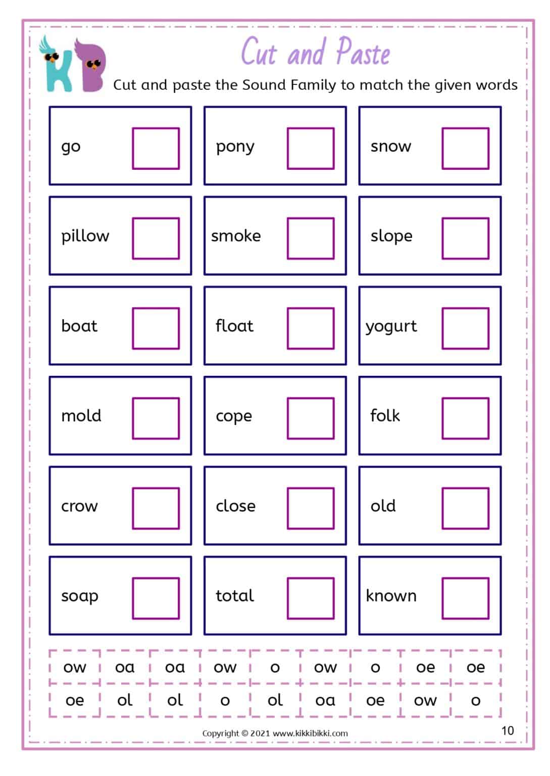 Learn to Spell oa, ow, oe, ol Words - Free Printable Worksheets