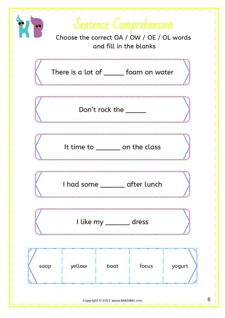 Learn to Spell oa, ow, oe, ol Words - Free Phonics Worksheets