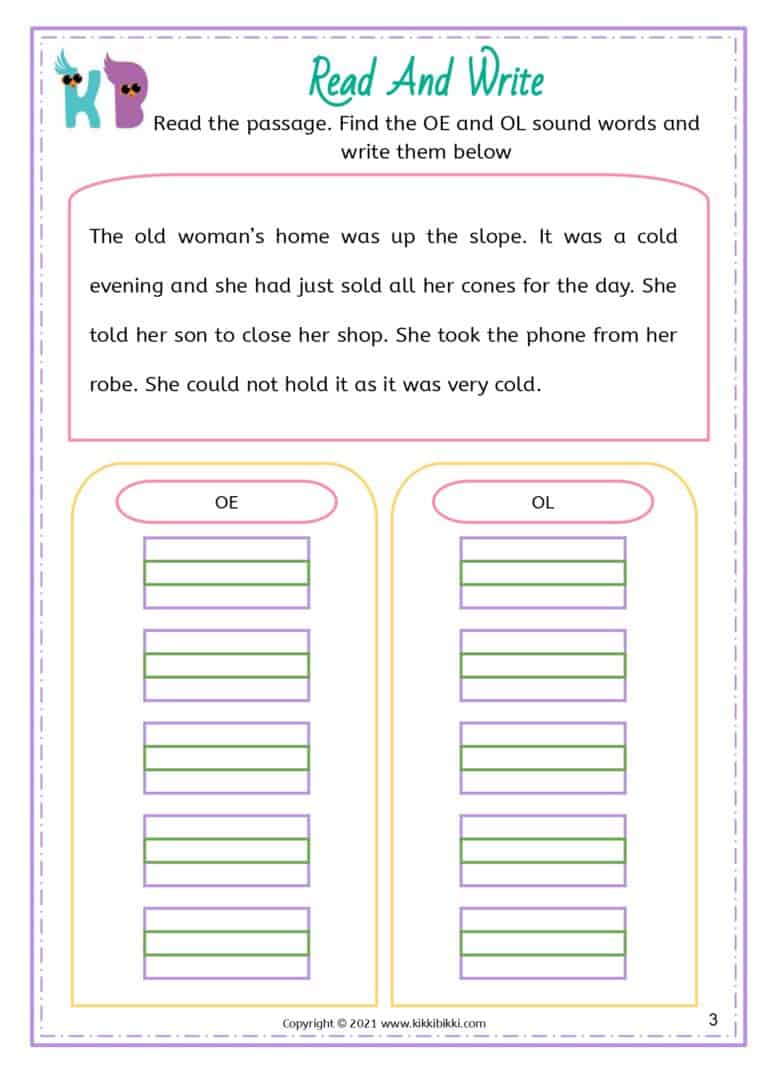 Learn to Spell oa, ow, oe, ol Words - Free Phonics Worksheets