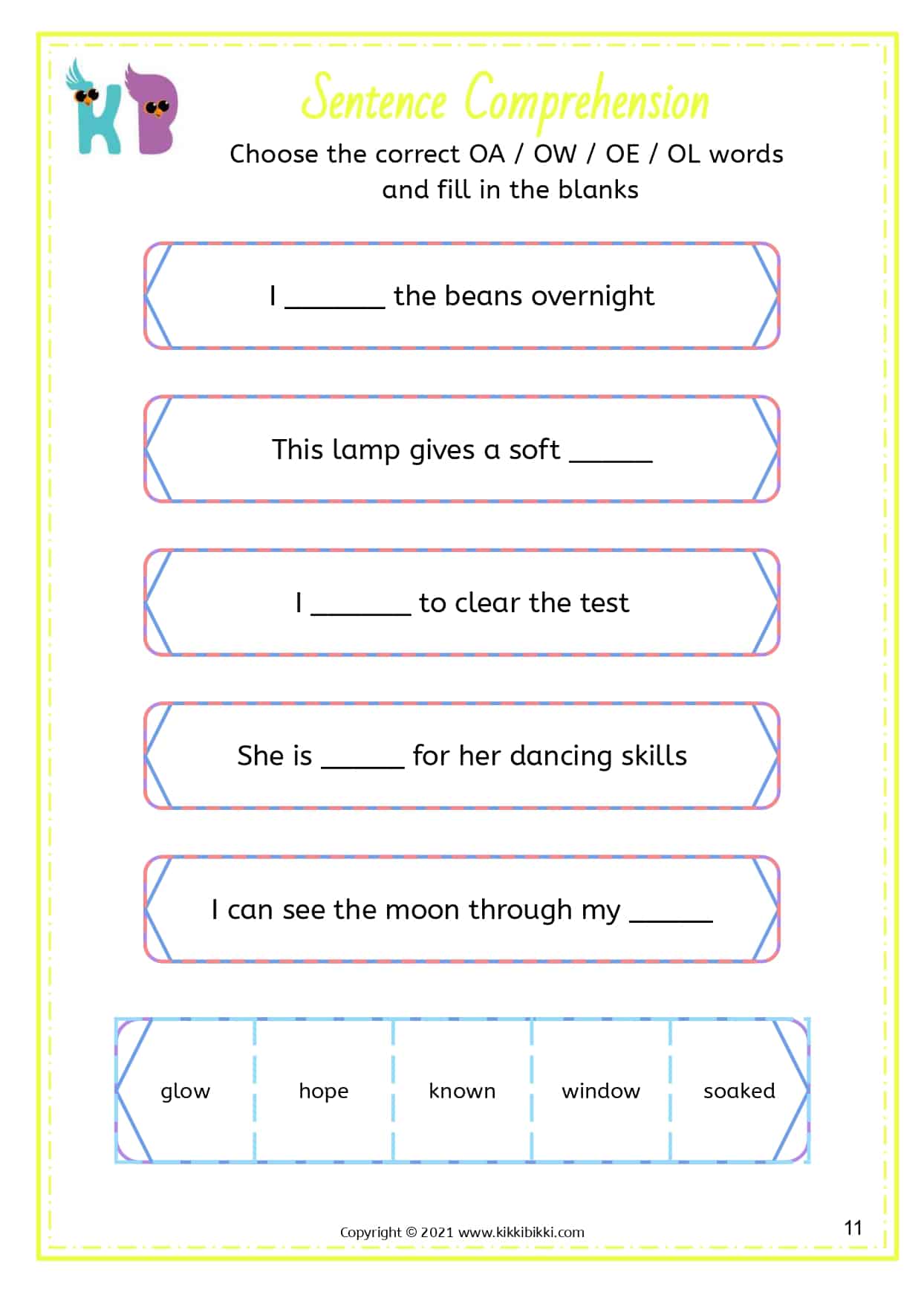 Learn to Spell oa, ow, oe, ol Words - Free Phonics Worksheets