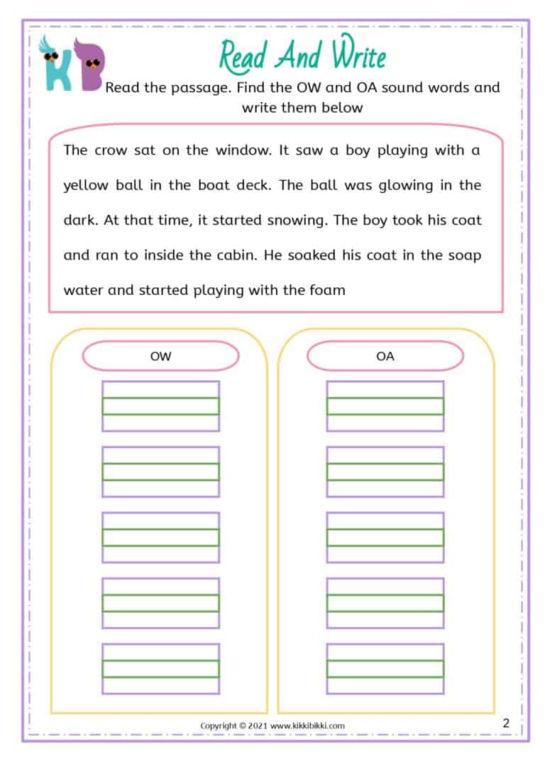Learn to Spell oa, ow, oe, ol Words - Free Phonics Worksheets