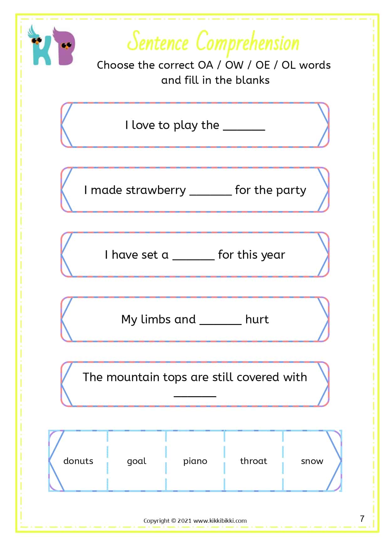 Learn to Spell oa, ow, oe, ol Words - Free Phonics Worksheets