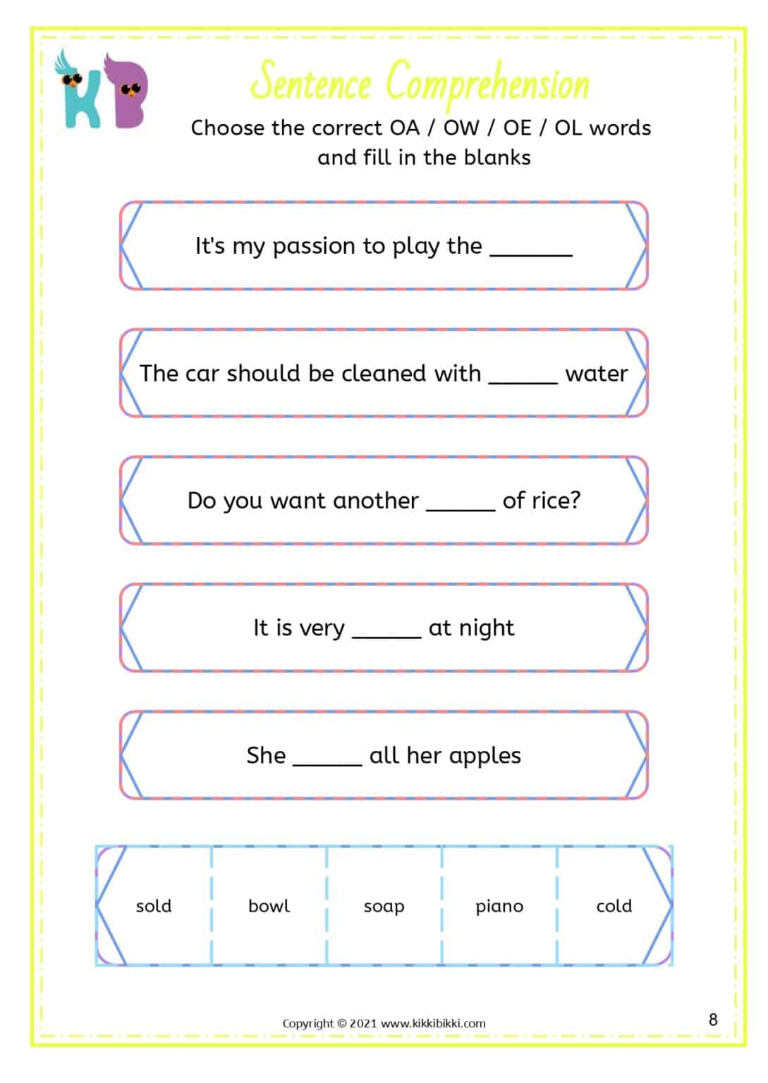Learn to Spell oa, ow, oe, ol Words - Free Phonics Worksheets