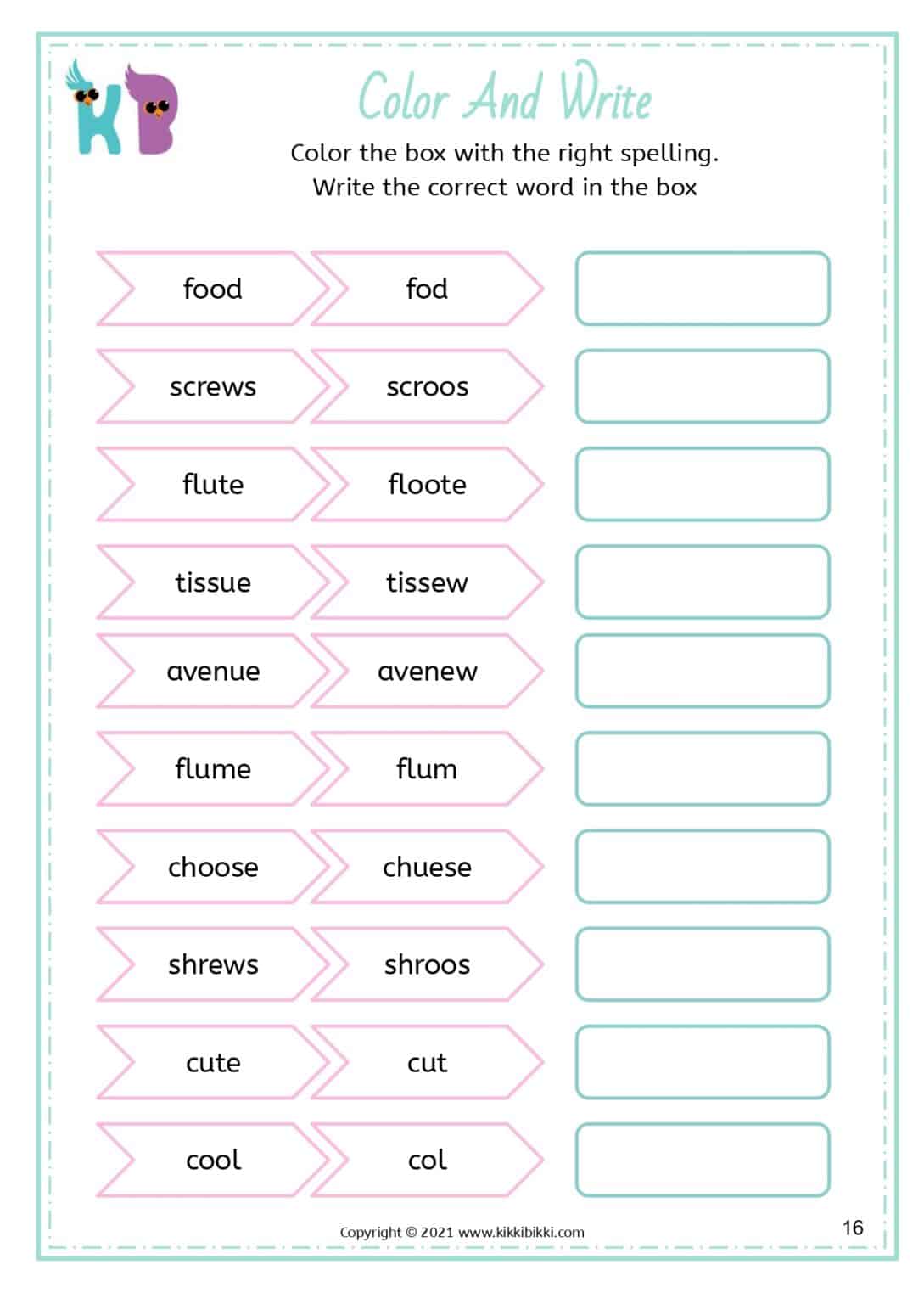 Learn to Spell oo-ew-ue Words | Phonics Printable Worksheets