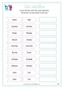 Learn to Spell oo-ew-ue Words | Phonics Printable Worksheets