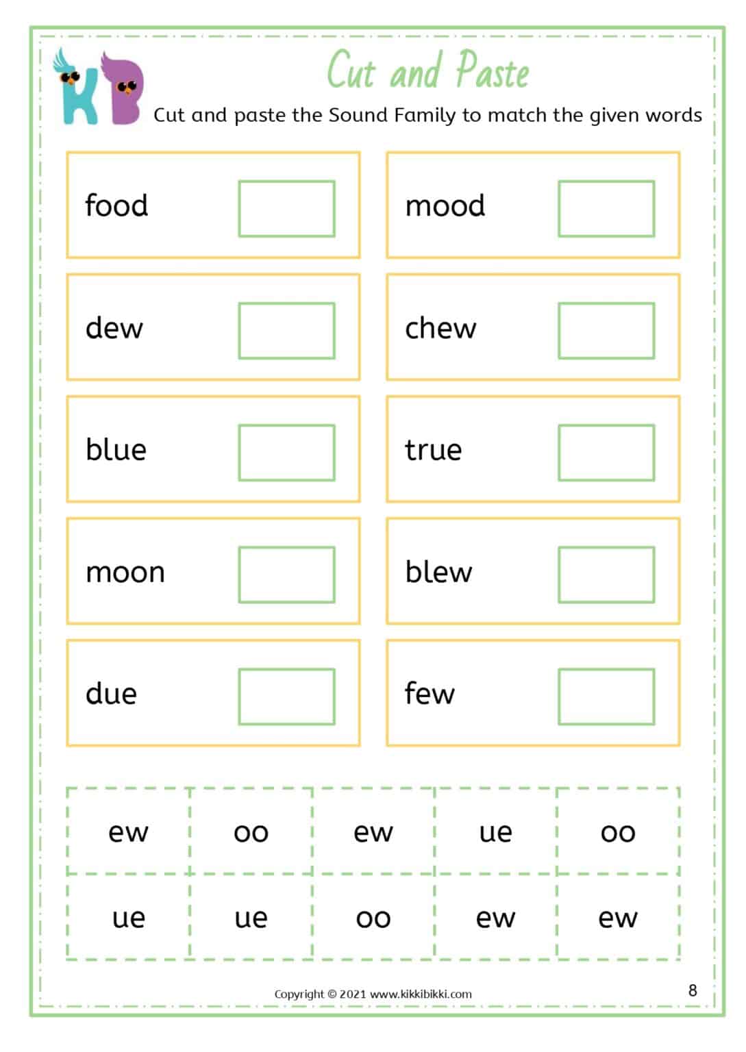 Learn to Spell oo-ew-ue Words | Phonics Printable Worksheets