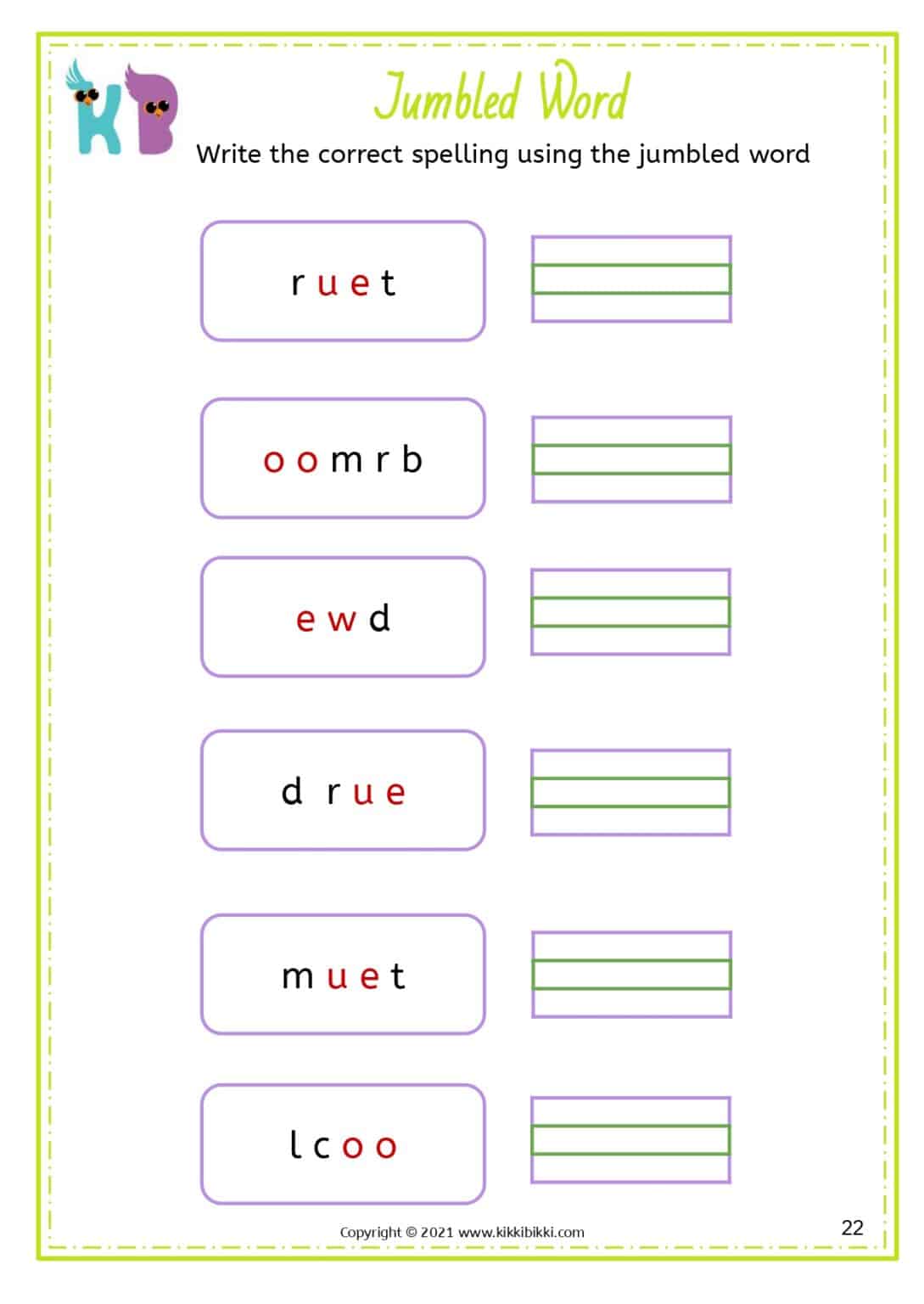 Learn to Spell oo-ew-ue Words | Phonics Printable Worksheets