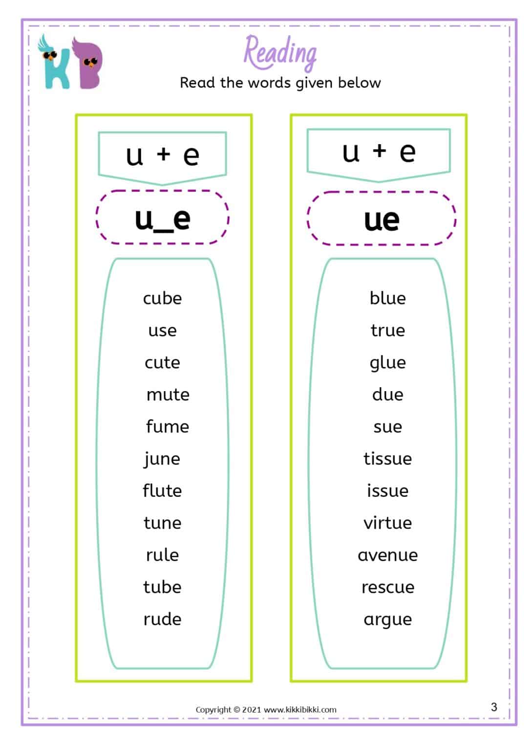 Learn to Spell oo-ew-ue Words | Phonics Printable Worksheets