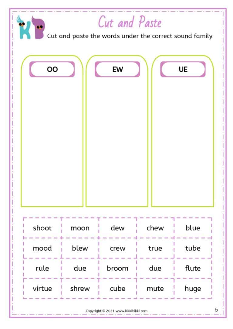 Learn to Spell oo-ew-ue Words | Phonics Printable Worksheets
