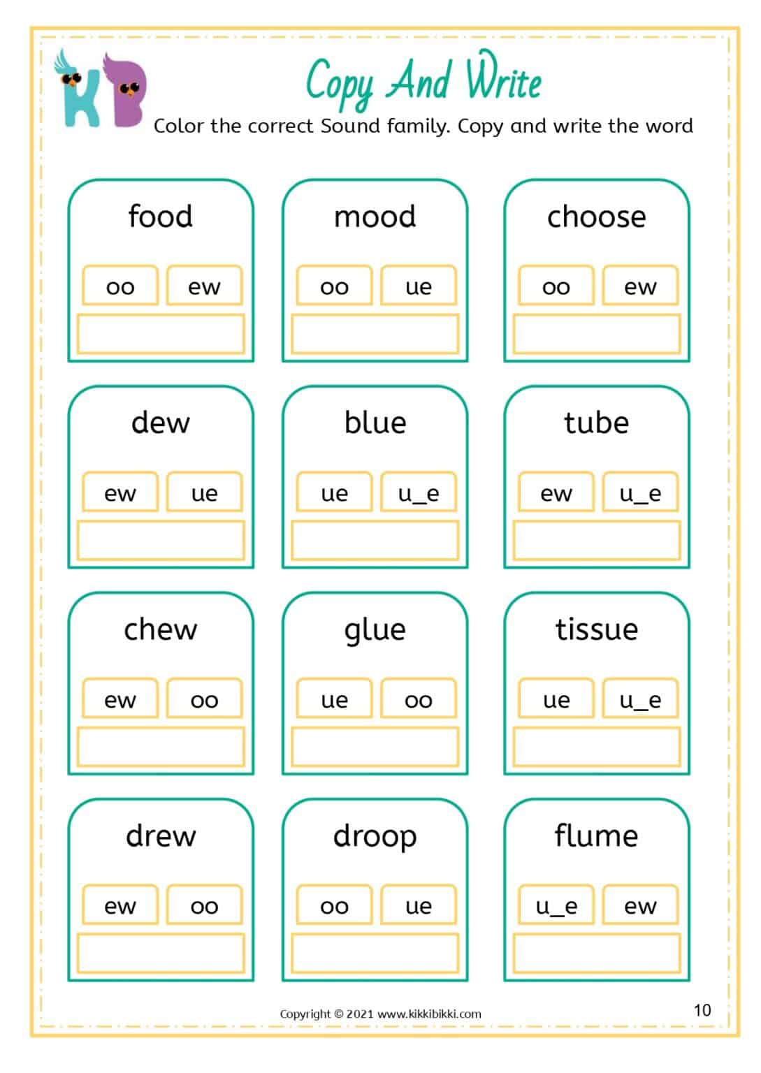 Learn to Spell oo-ew-ue Words | Phonics Printable Worksheets