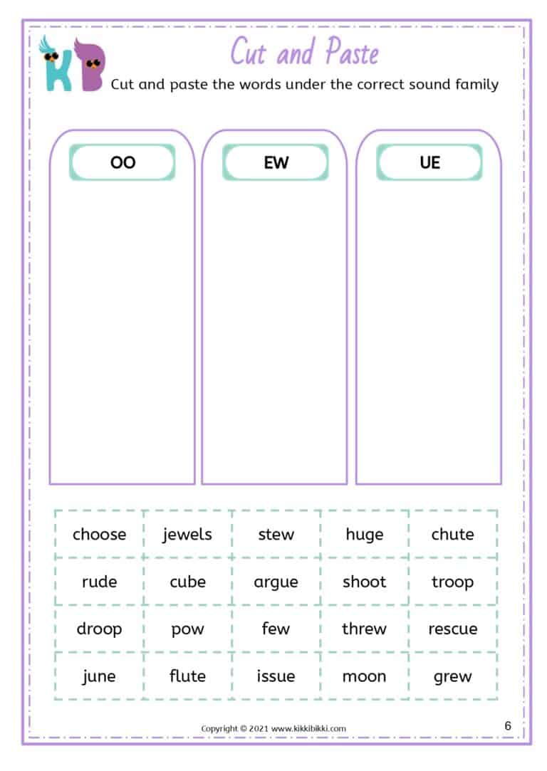 Learn to Spell oo-ew-ue Words | Phonics Printable Worksheets