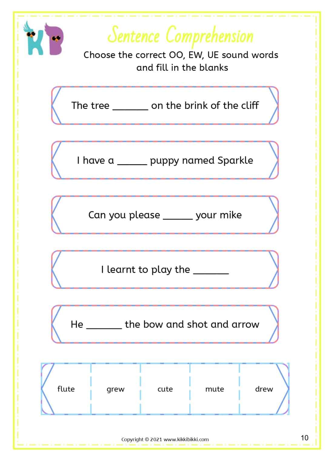 Spelling Rules for oo-ew-ue | Phonics Printable Worksheets