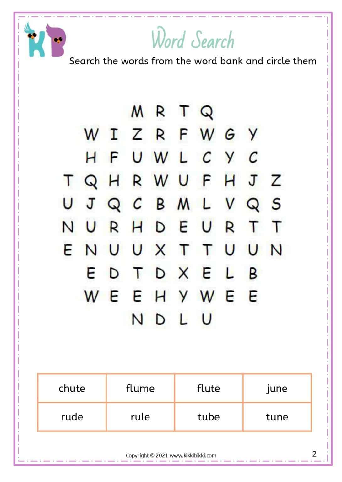 "Phonics Fluency: OO, EW, UE Sound - Word Search Worksheets"