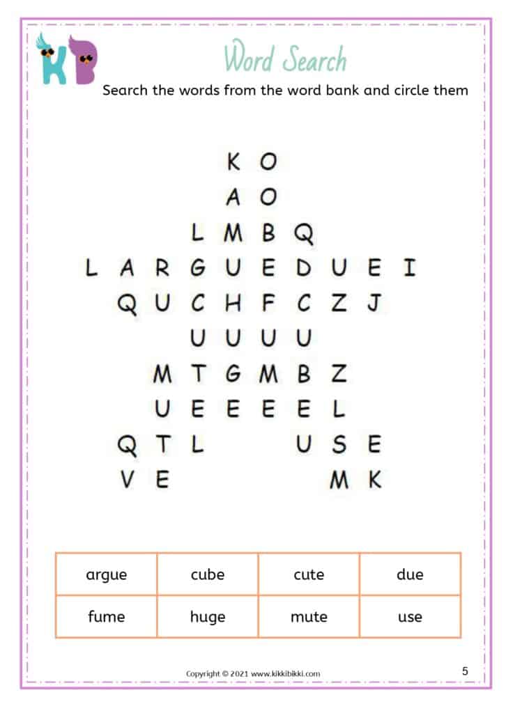 "Phonics Fluency: OO, EW, UE Sound - Word Search Worksheets"