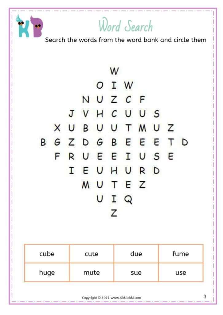 "Phonics Fluency: OO, EW, UE Sound - Word Search Worksheets"