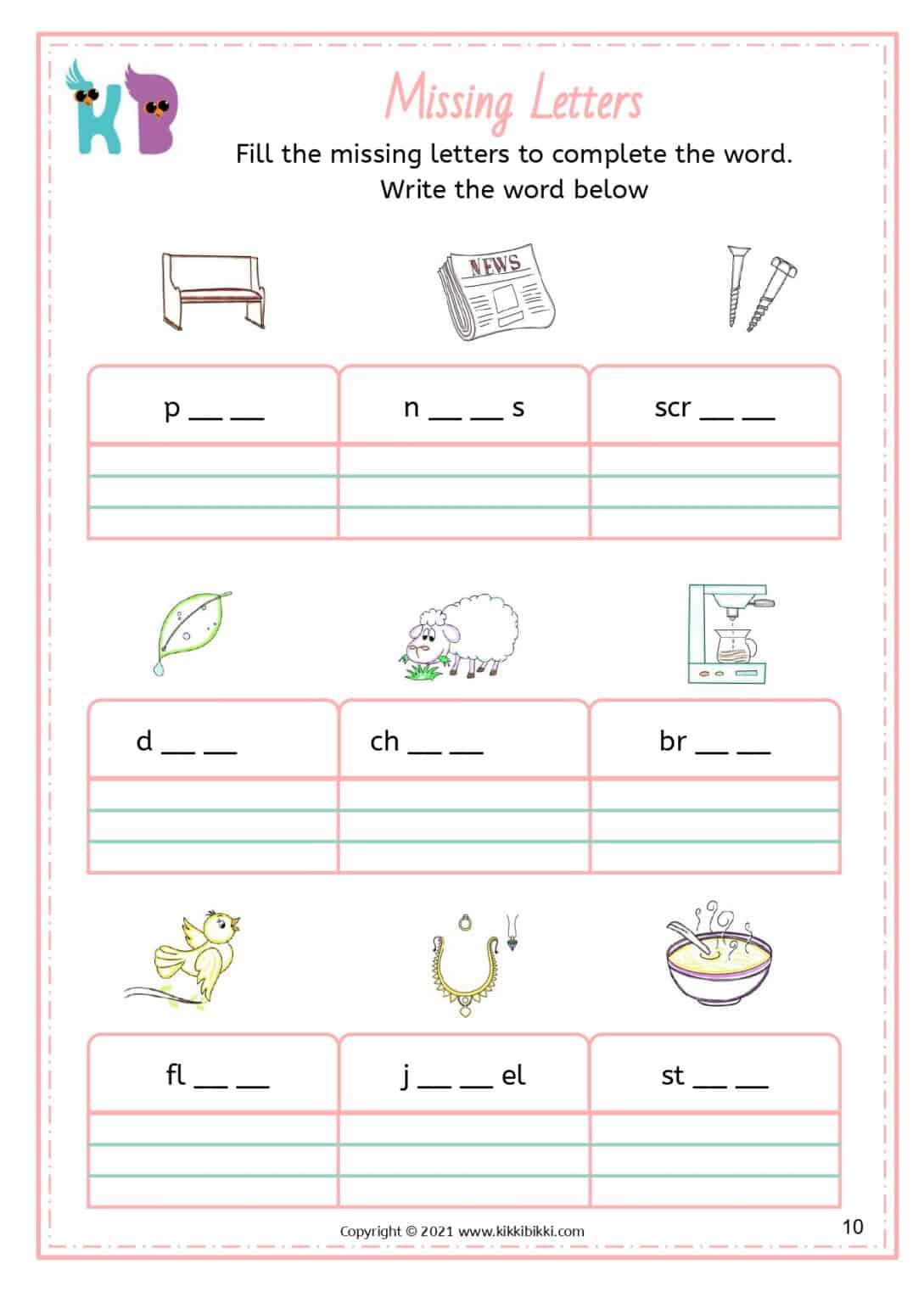 ew Sound - Free Phonics Printable Worksheets - KikkiBikki