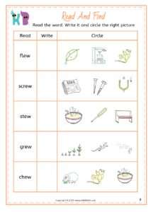ew Sound - Free Phonics Printable Worksheets - KikkiBikki