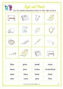 ew Sound - Free Phonics Printable Worksheets - KikkiBikki