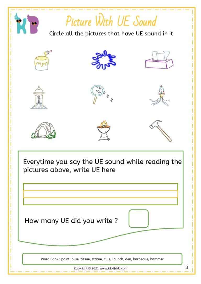 ue Sound Words Worksheets - Free Phonics Printable - KikkiBikki