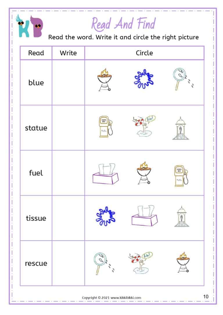 ue Sound Words Worksheets - Free Phonics Printable - KikkiBikki