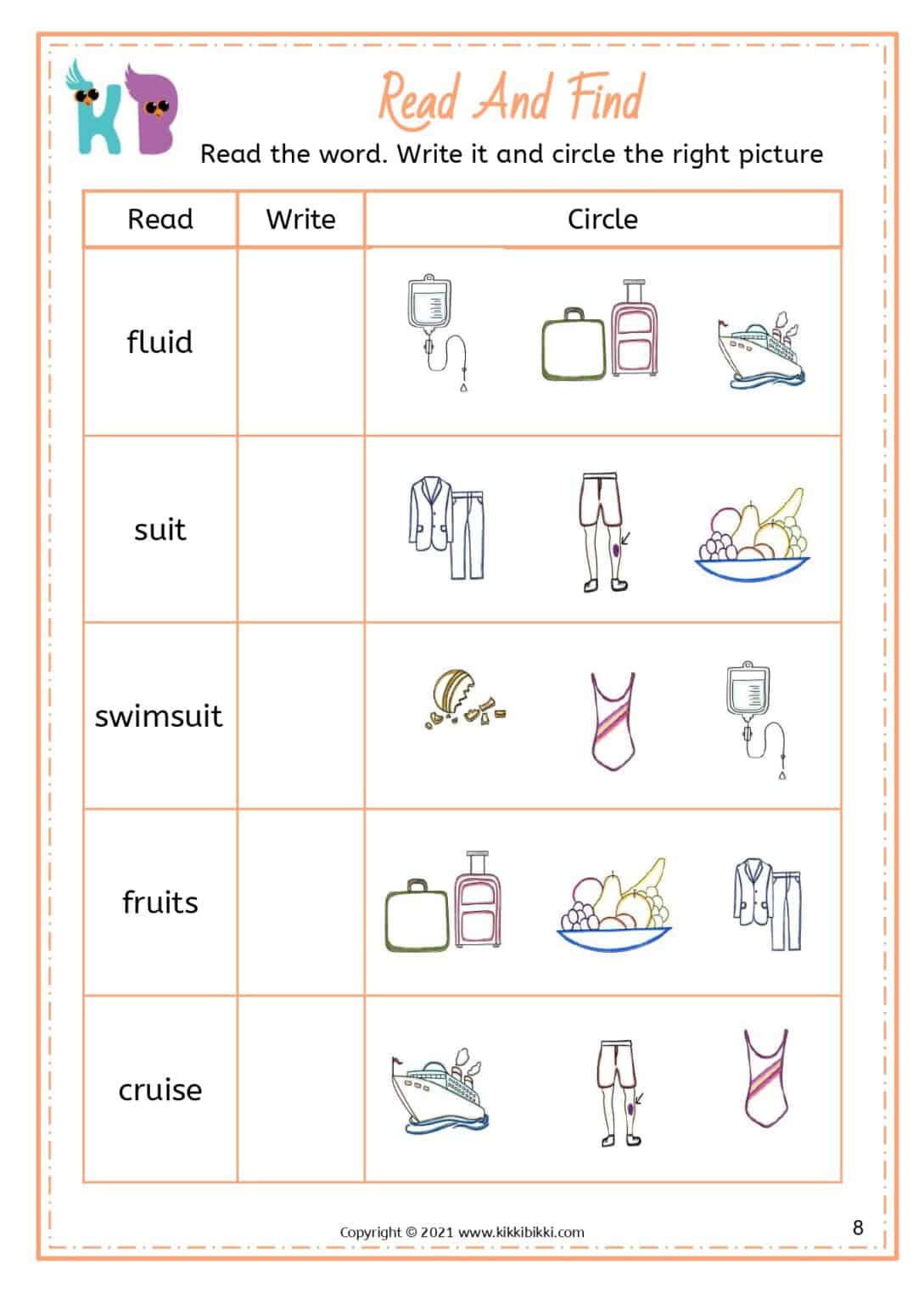 ui Words - Kindergarten Worksheet - Free Phonics Printable