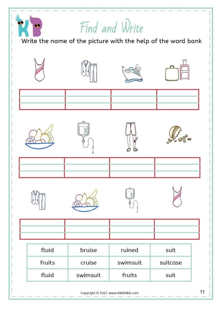 ui Words - Kindergarten Worksheet - Free Phonics Printable