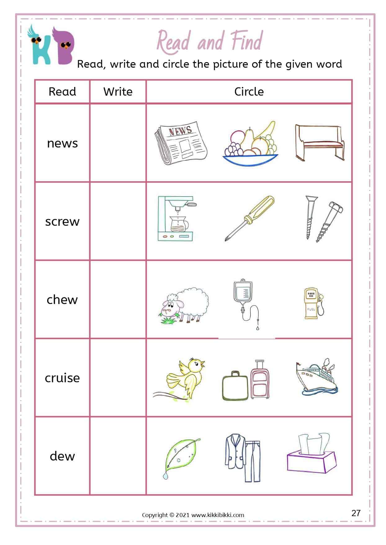 Learn to Spell ew-ue-ui Words - Free Printable Worksheets
