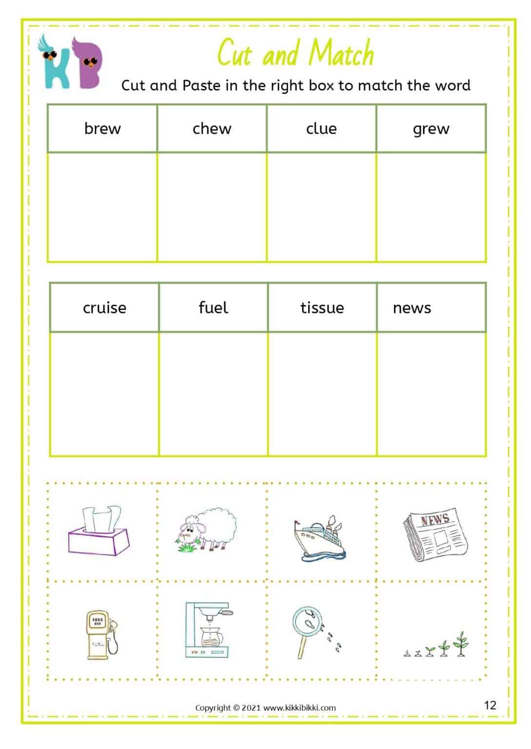 Learn to Spell ew-ue-ui Words - Free Printable Worksheets