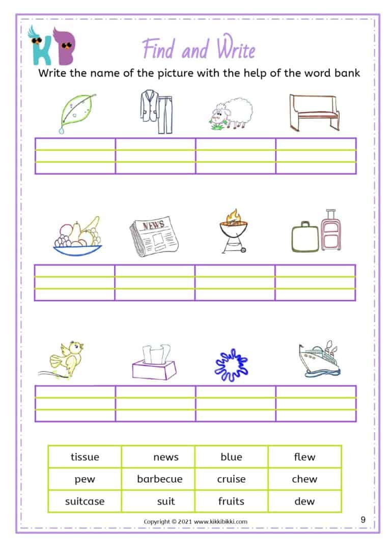 Learn to Spell ew-ue-ui Words - Free Printable Worksheets