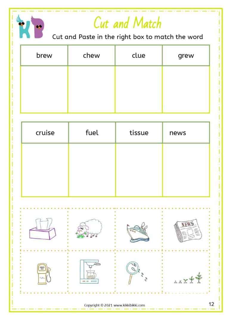 Learn to Spell ew-ue-ui Words - Free Printable Worksheets