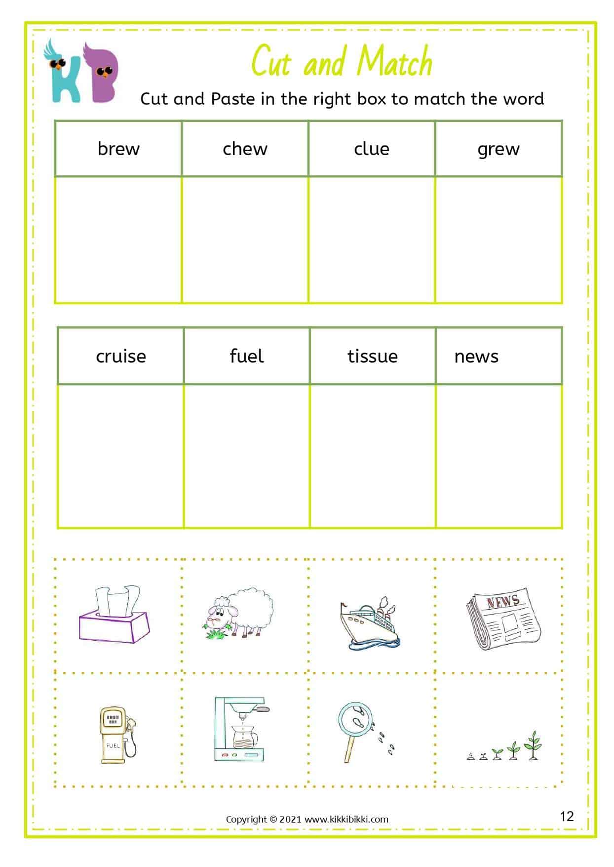 Learn to Spell ew-ue-ui Words - Free Printable Worksheets