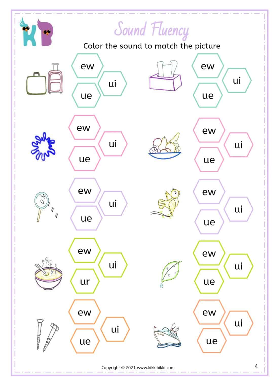 Learn to Spell ew-ue-ui Words - Free Printable Worksheets
