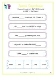 Learn to spell ew, ue, ui Words - Phonics Worksheets - KikkiBikki