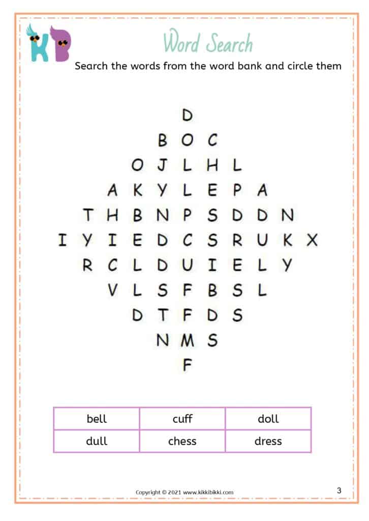 Phonics Fun: Double Consonants Word Search Worksheet