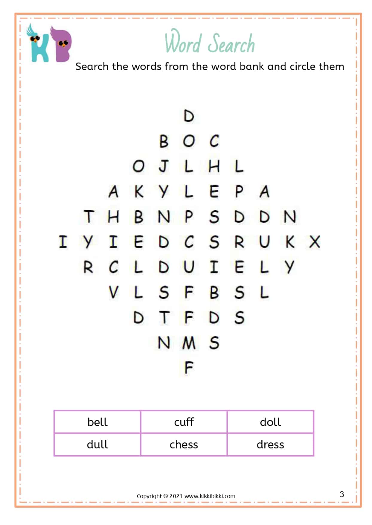 Phonics Fun: Double Consonants Word Search Worksheet