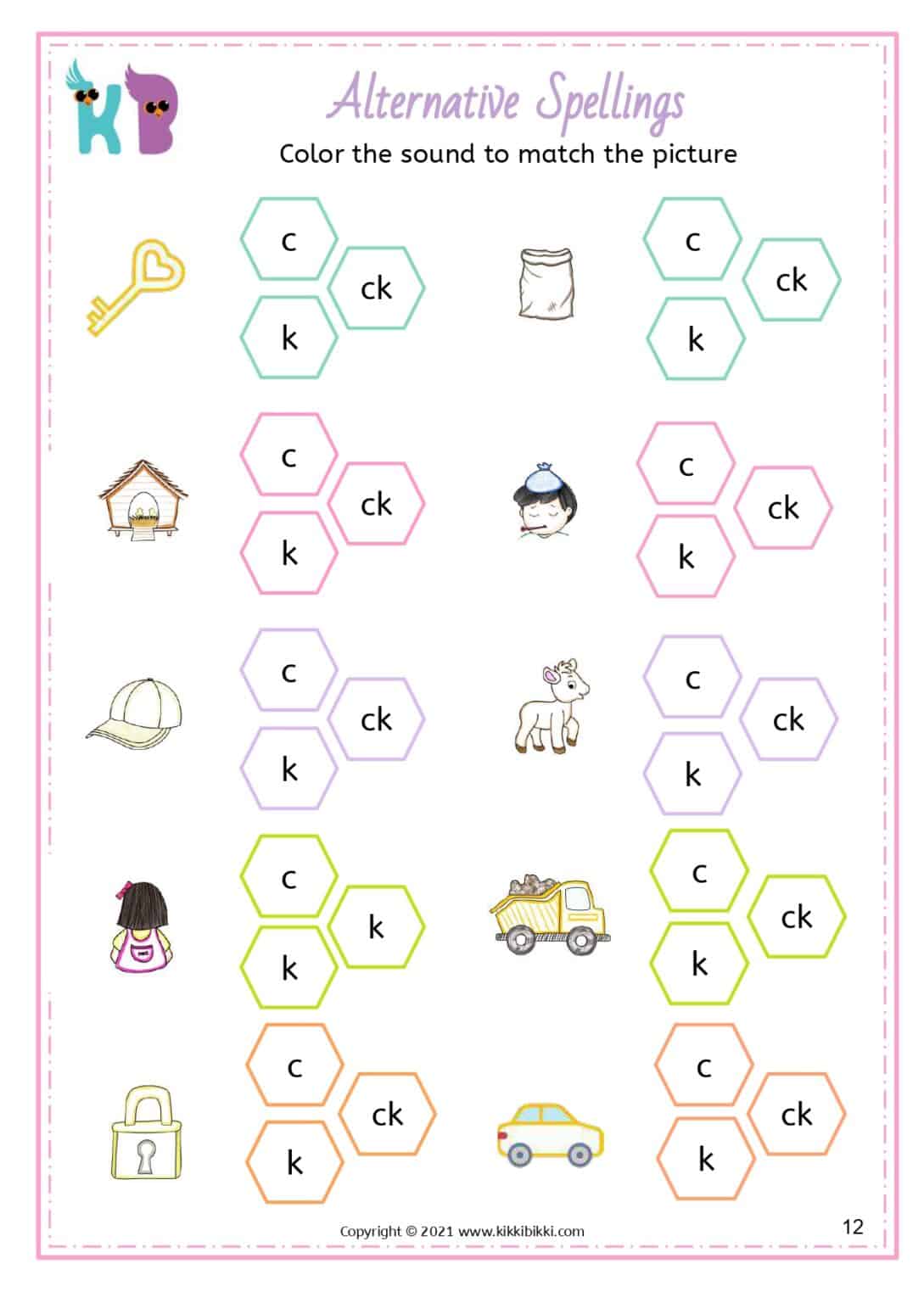 Learn to Spell c, k, ck Words - KikkiBikki - Kindergarten Worksheets