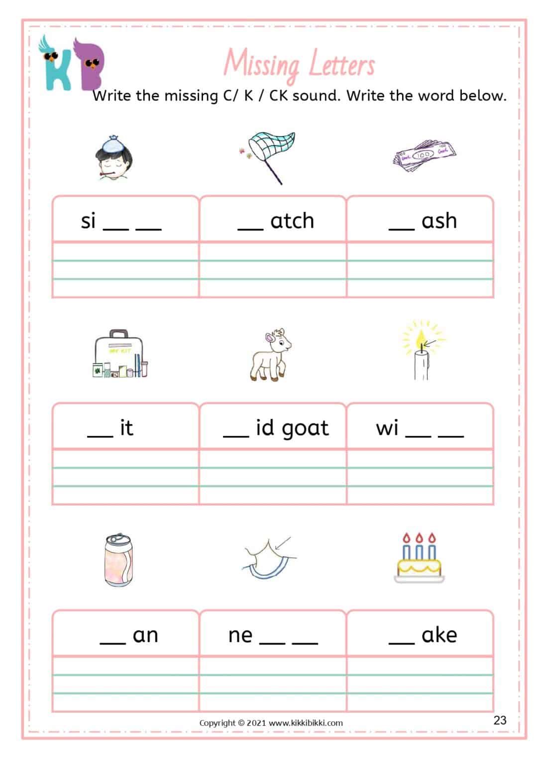 Learn to Spell c, k, ck Words - KikkiBikki - Kindergarten Worksheets
