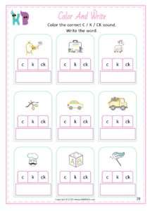 Learn to Spell c, k, ck Words - KikkiBikki - Kindergarten Worksheets