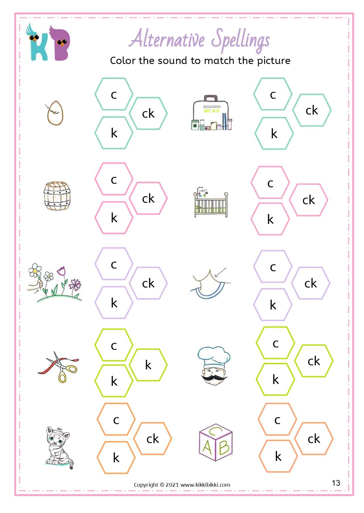 Learn to Spell c, k, ck Words - KikkiBikki - Kindergarten Worksheets