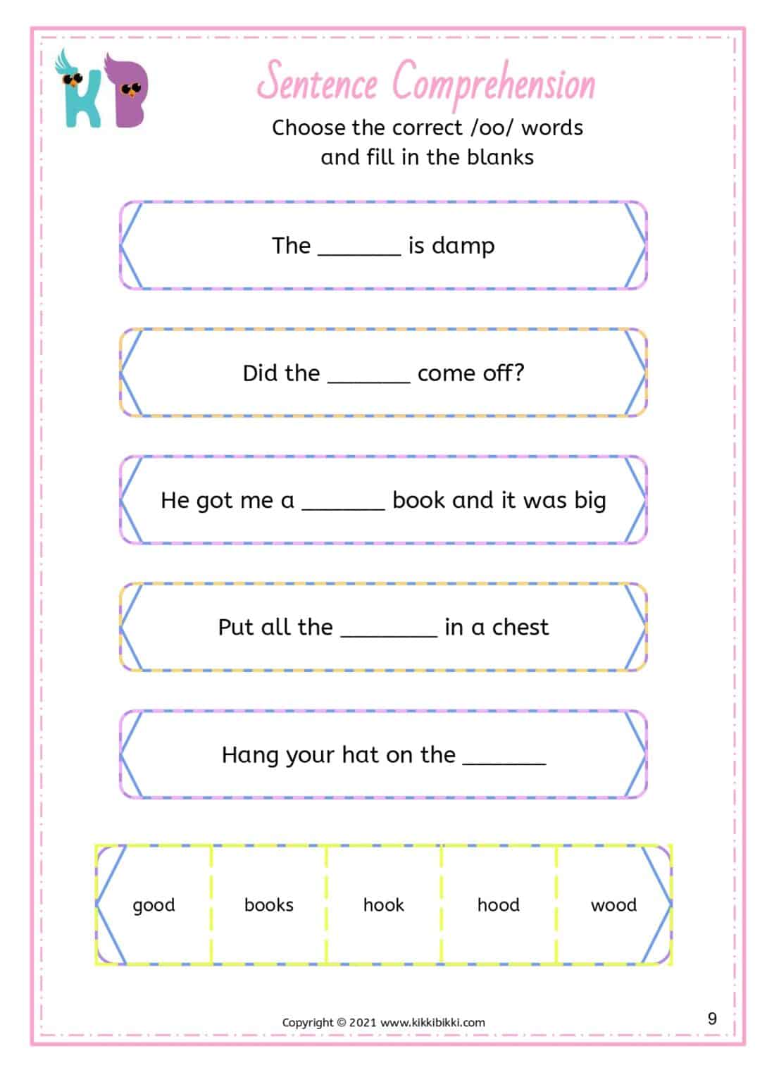 Sentence Comprehension Worksheets for ‘OO’ Words
