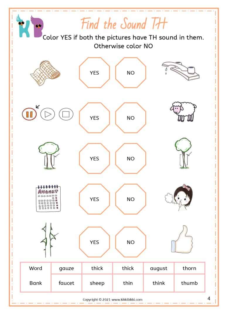 th Words - Kindergarten Worksheet - Free Phonics Printable