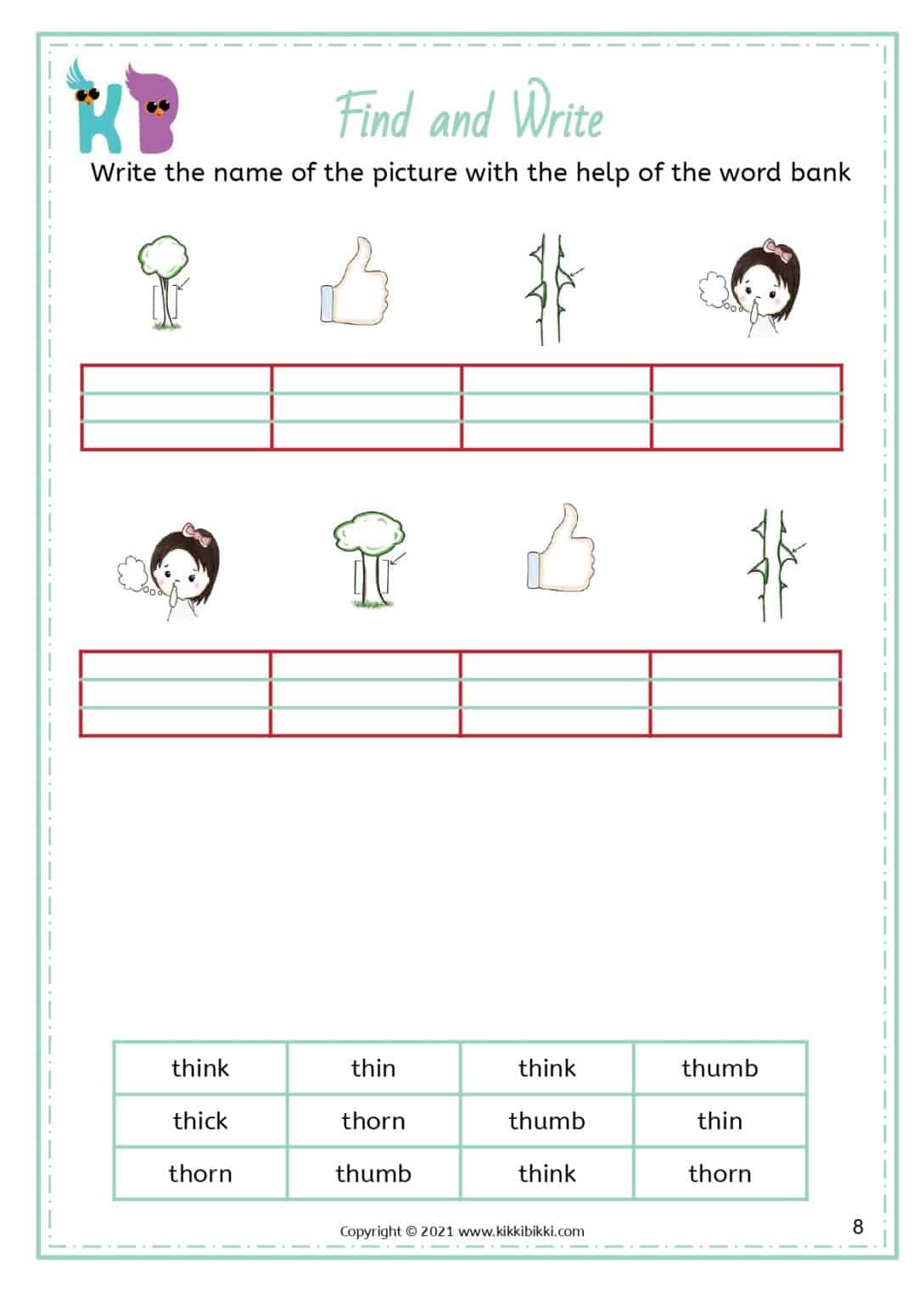 th Words - Kindergarten Worksheet - Free Phonics Printable