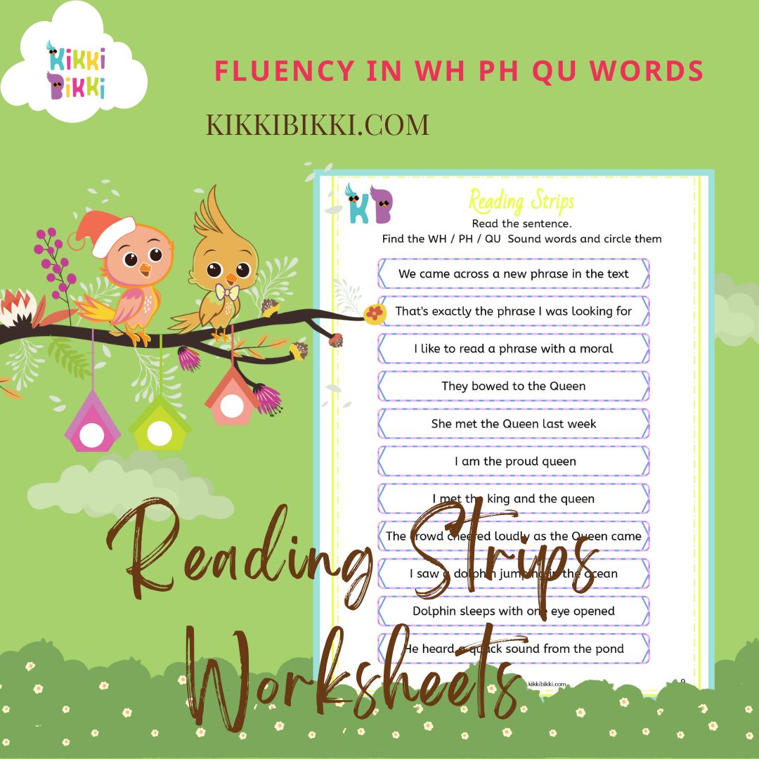 WH, PH, and QU Words - Reading Strips Worksheets