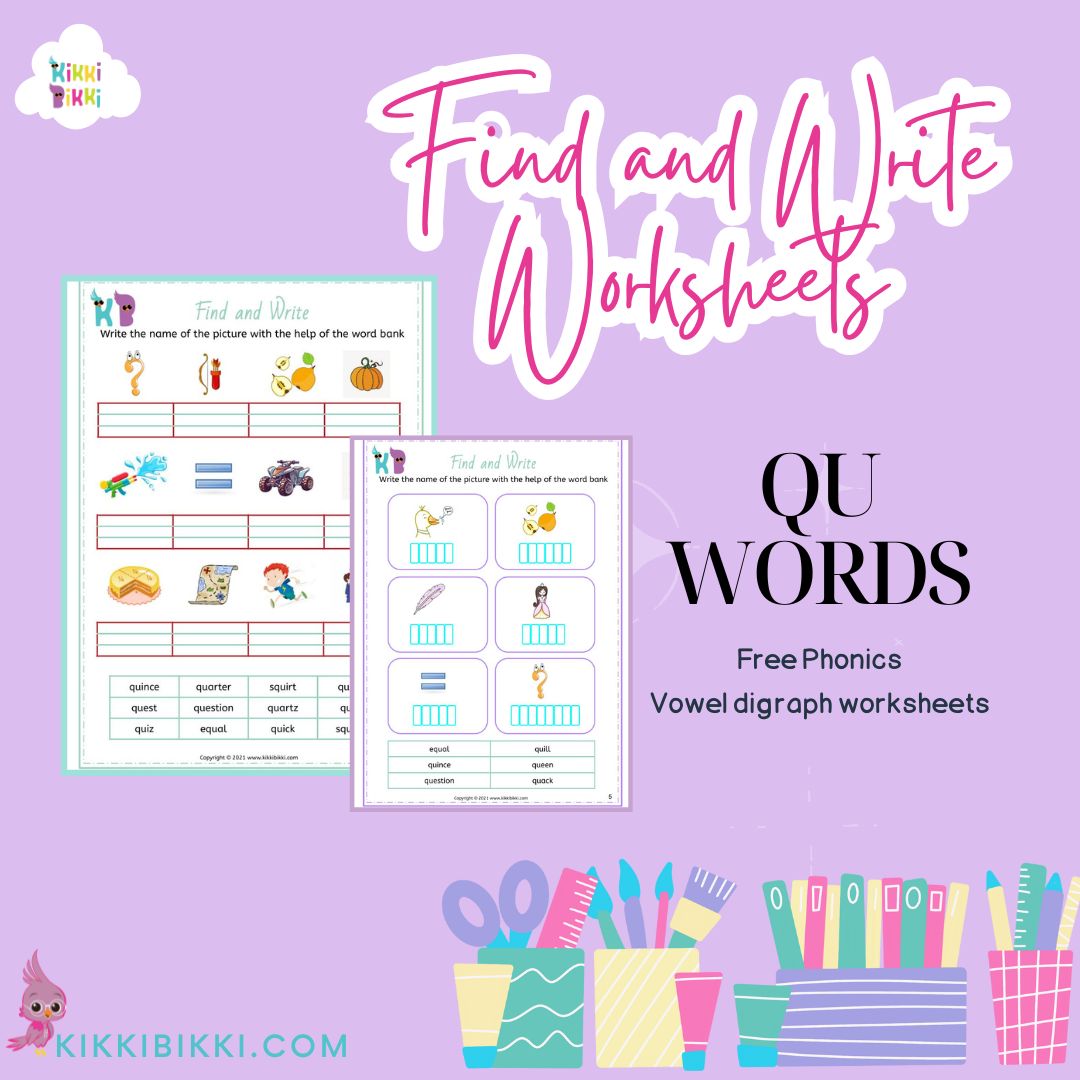 Introduction to 'qu' Sound - Find and Write Worksheets
