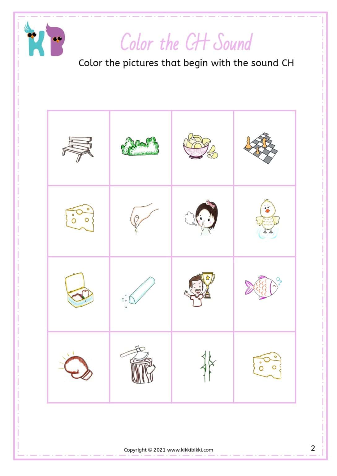 Phonics Fun: Consonant Digraph CH Sound Coloring Worksheet