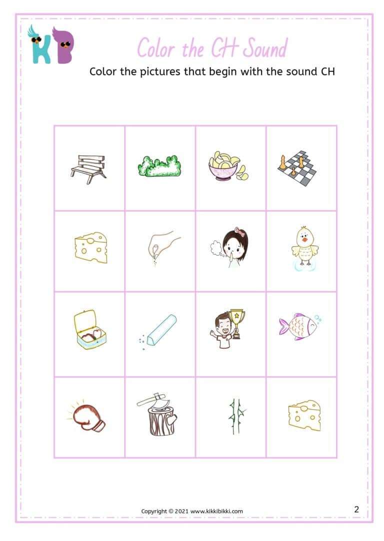 Phonics Fun: Consonant Digraph CH Sound Coloring Worksheet