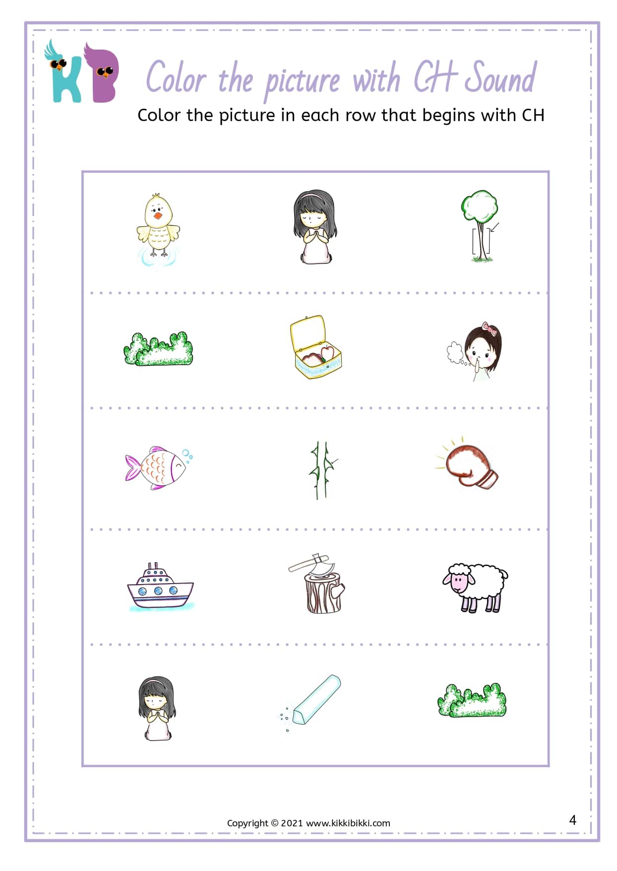 Phonics Fun: Consonant Digraph CH Sound Coloring Worksheet