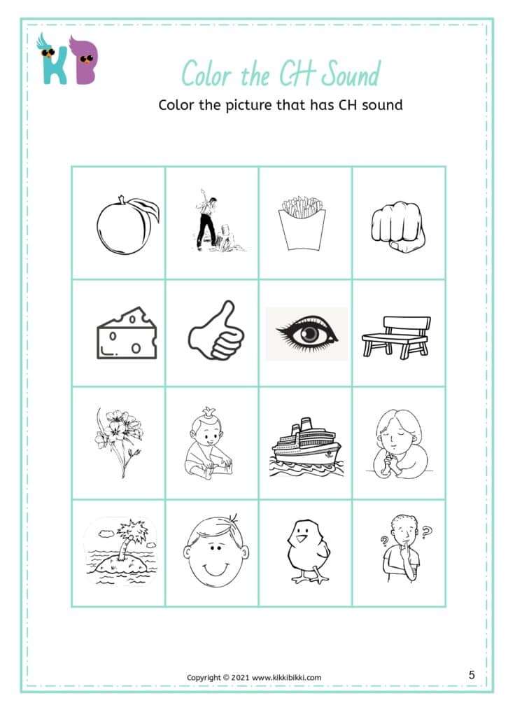 Phonics Fun: Consonant Digraph CH Sound Coloring Worksheet