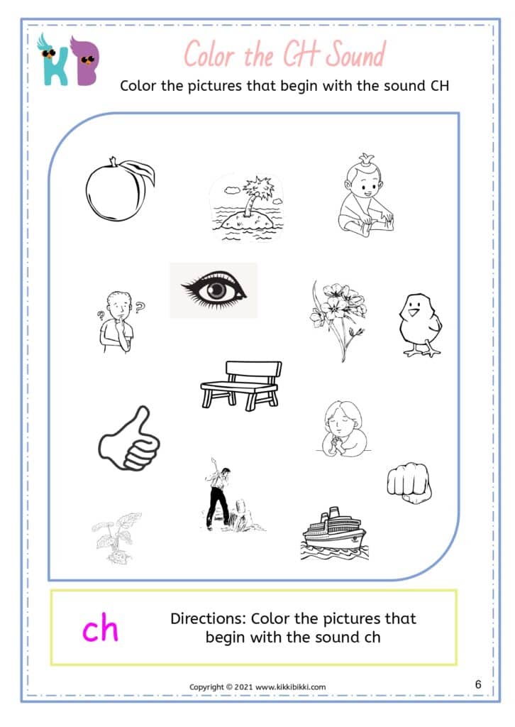 Phonics Fun: Consonant Digraph CH Sound Coloring Worksheet